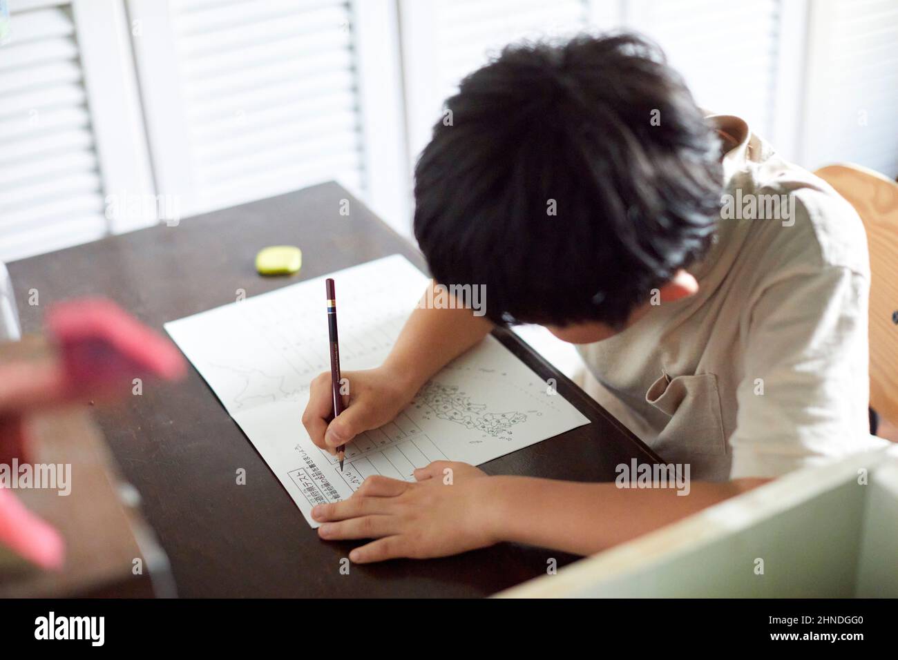 Japanese Boy Doing His Homework Stock Photo - Alamy