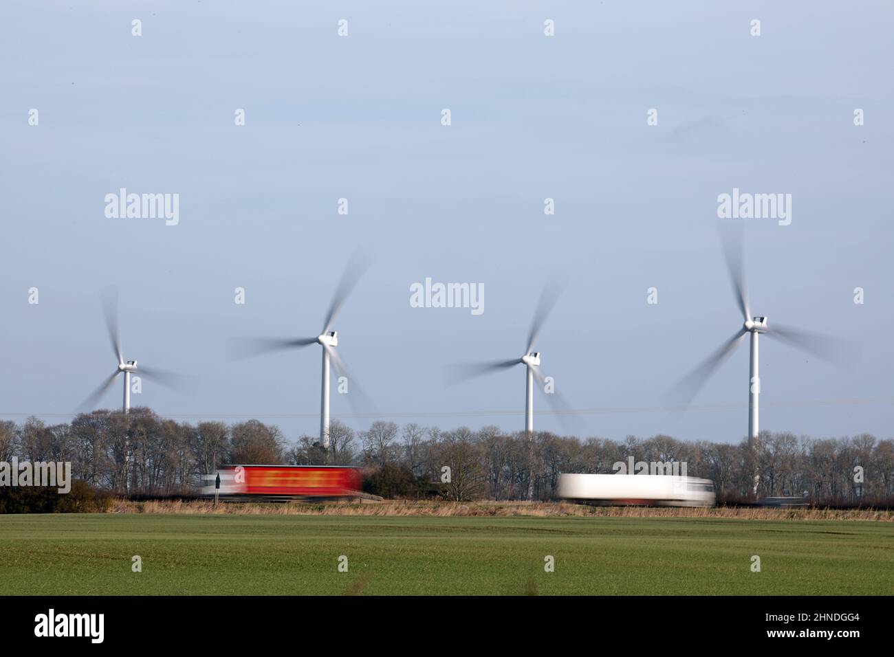Wind turbines beside road hi-res stock photography and images - Alamy