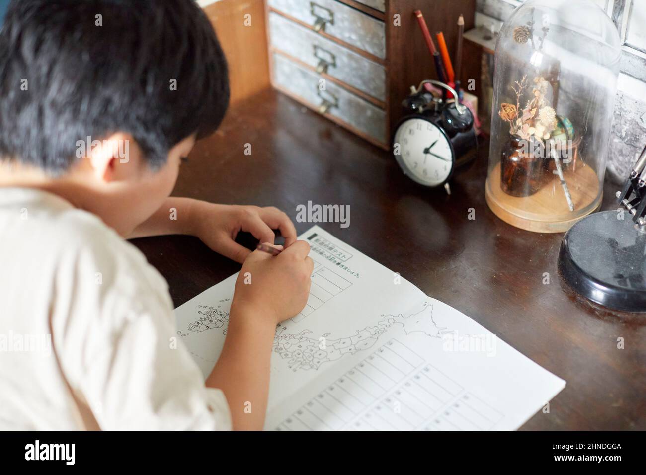 Japanese Boy Doing His Homework Stock Photo - Alamy