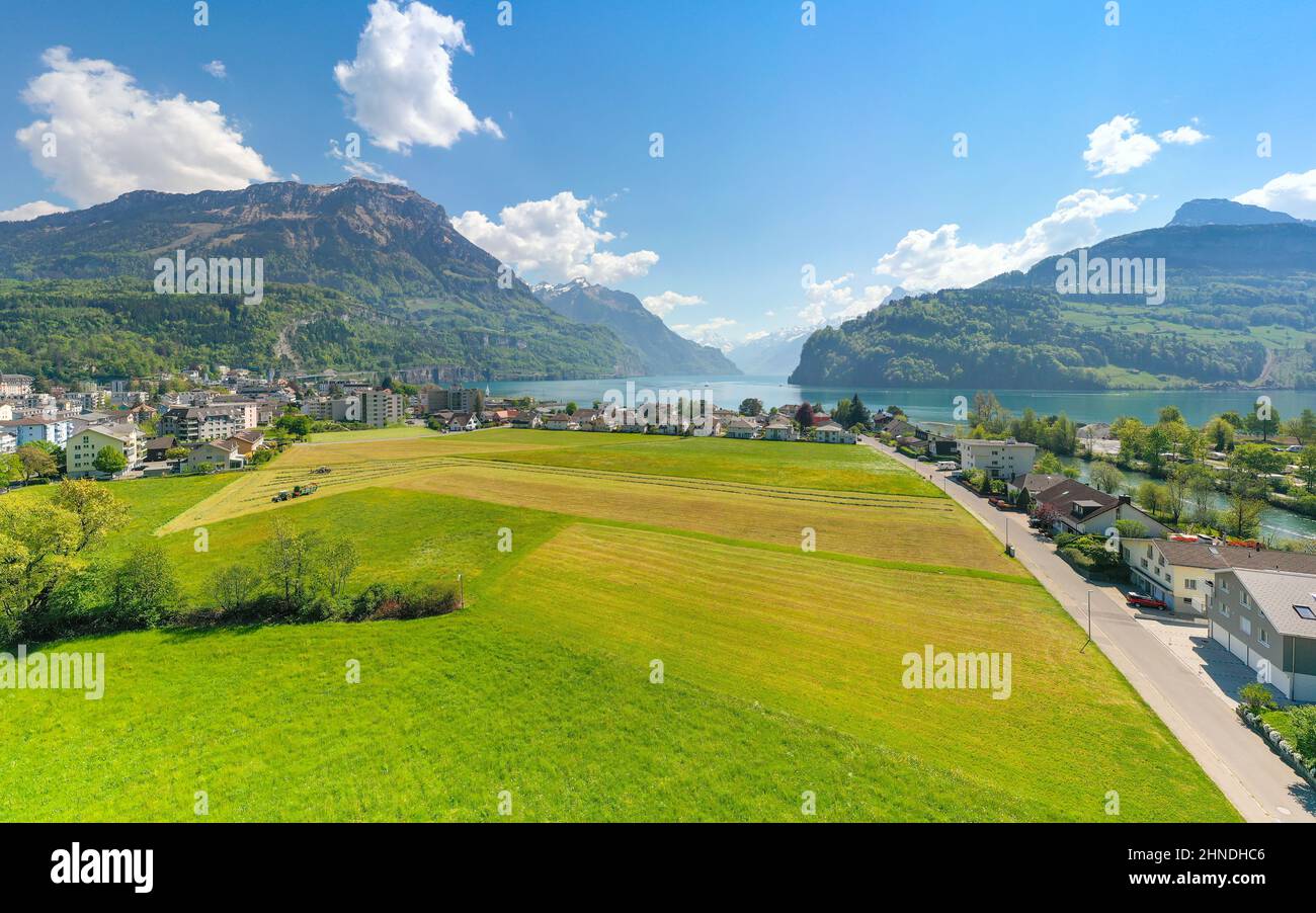 The small towns of Europe. Switzerland. The village Brunnen. Canton ...