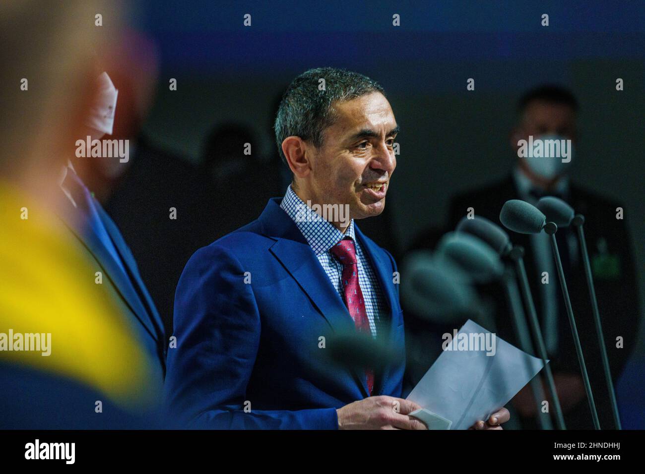Marburg, Germany. 16th Feb, 2022. Ugur Sahin, Biontech founder, stands ...