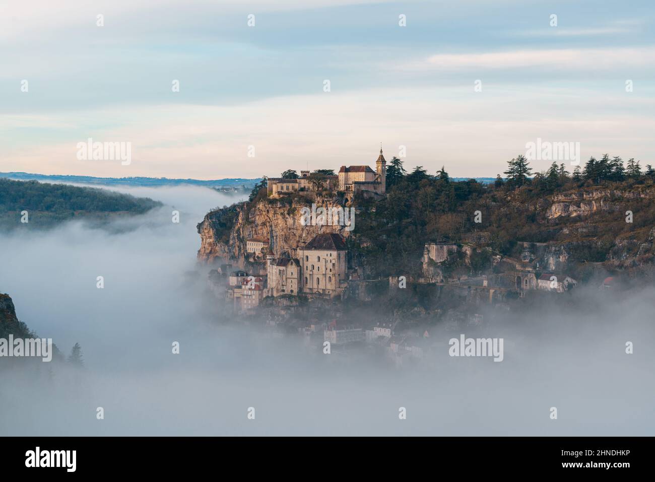 Rocamadour sunrise, Aerial view of the french village and castle on ...