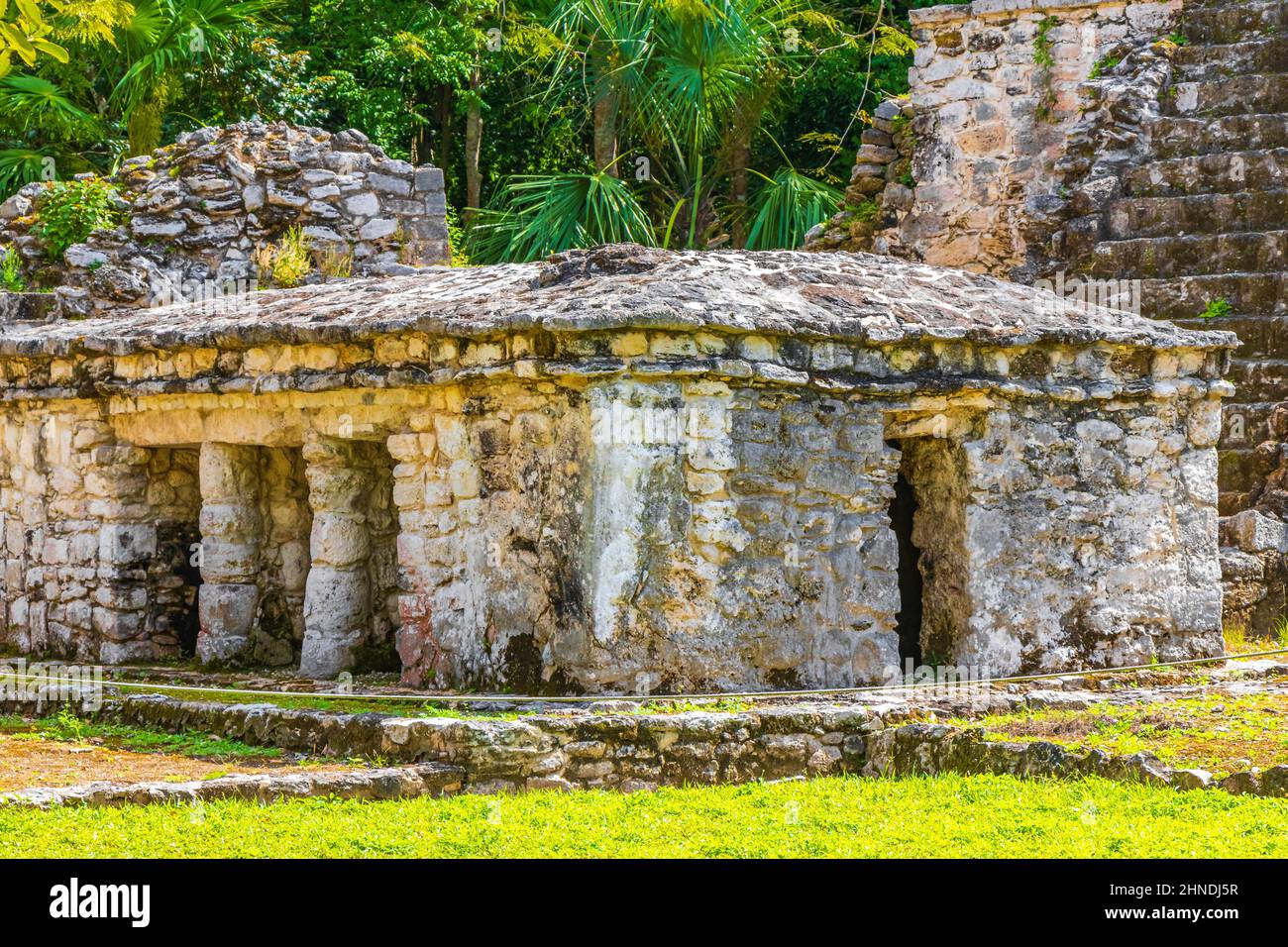 Ancient Mayan site with temple ruins pyramids and artifacts in the ...
