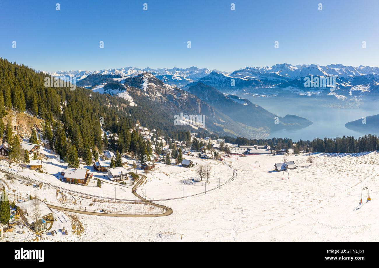 Panorama of the mountain of Rigi in Switzerland. Rigi Kaltbad First ...