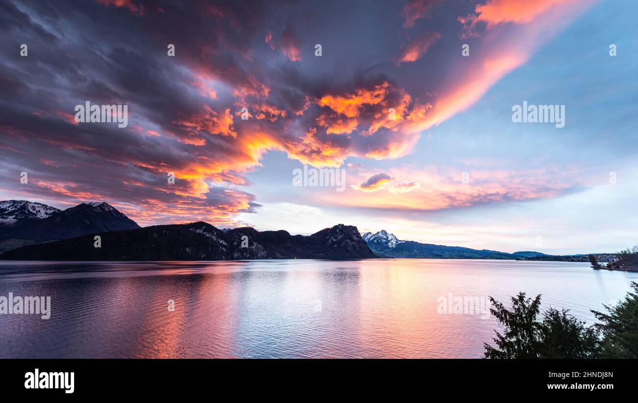 Sunset over the swiss alps hi-res stock photography and images - Alamy