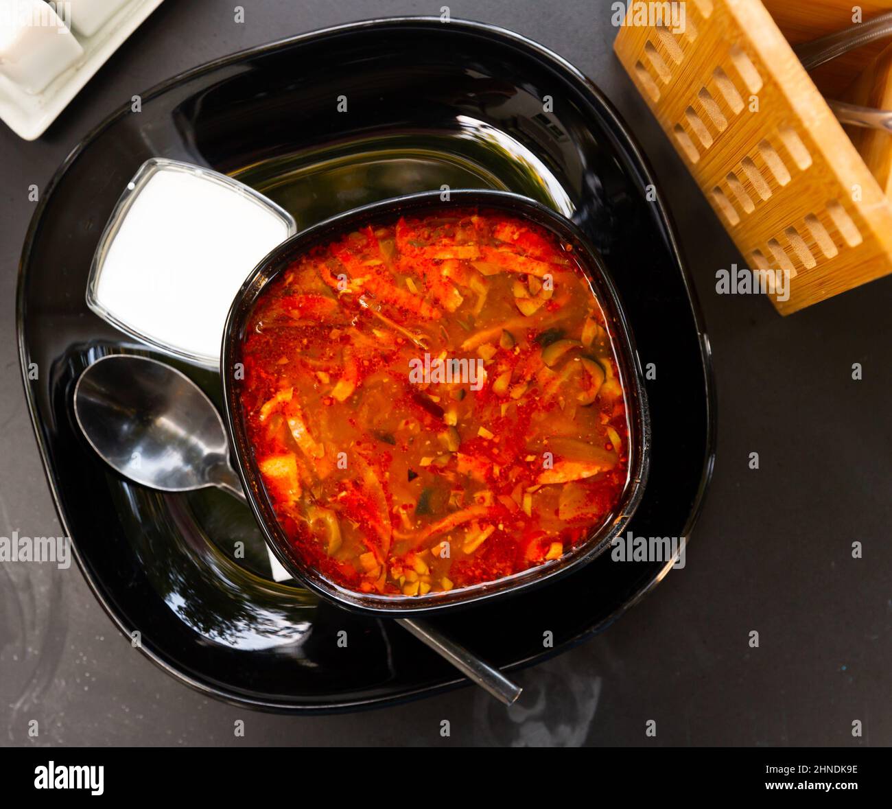 National dish of Russian cuisine is Solyanka soup Stock Photo - Alamy
