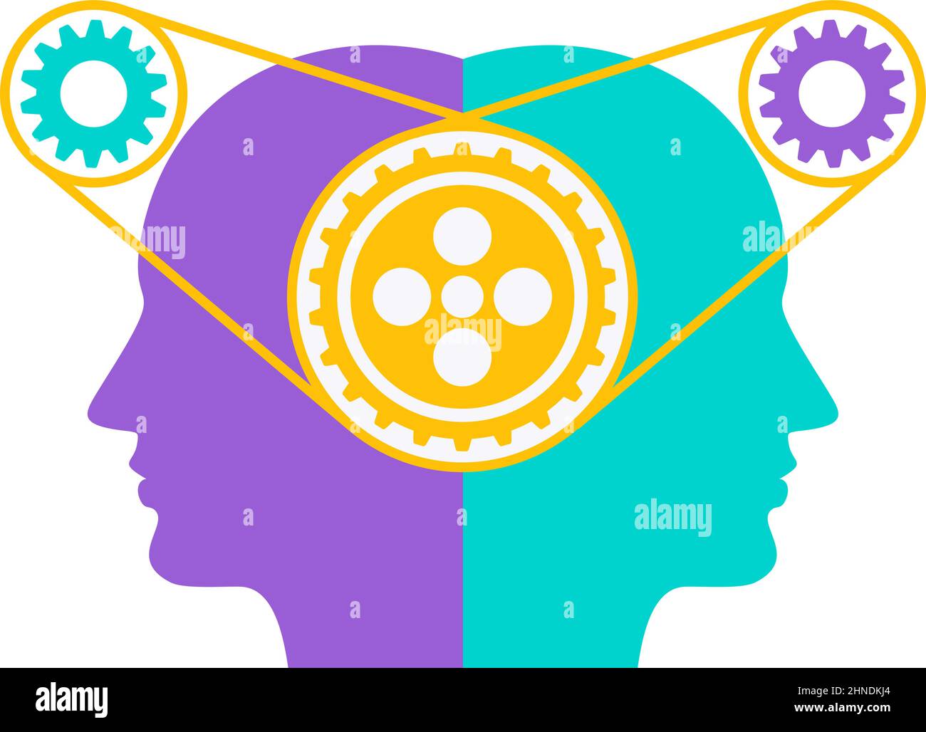 Human thinking. Human head with gears. Interaction between people ...