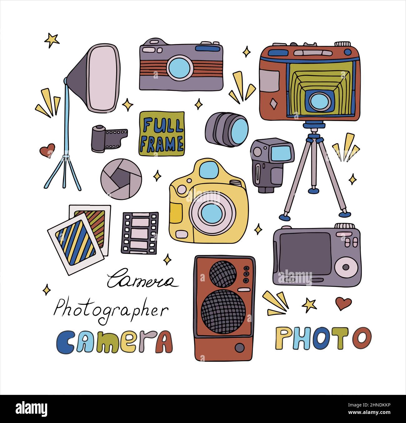 Vector photo cameras sketch set. Hand drawn style. Different types of ...