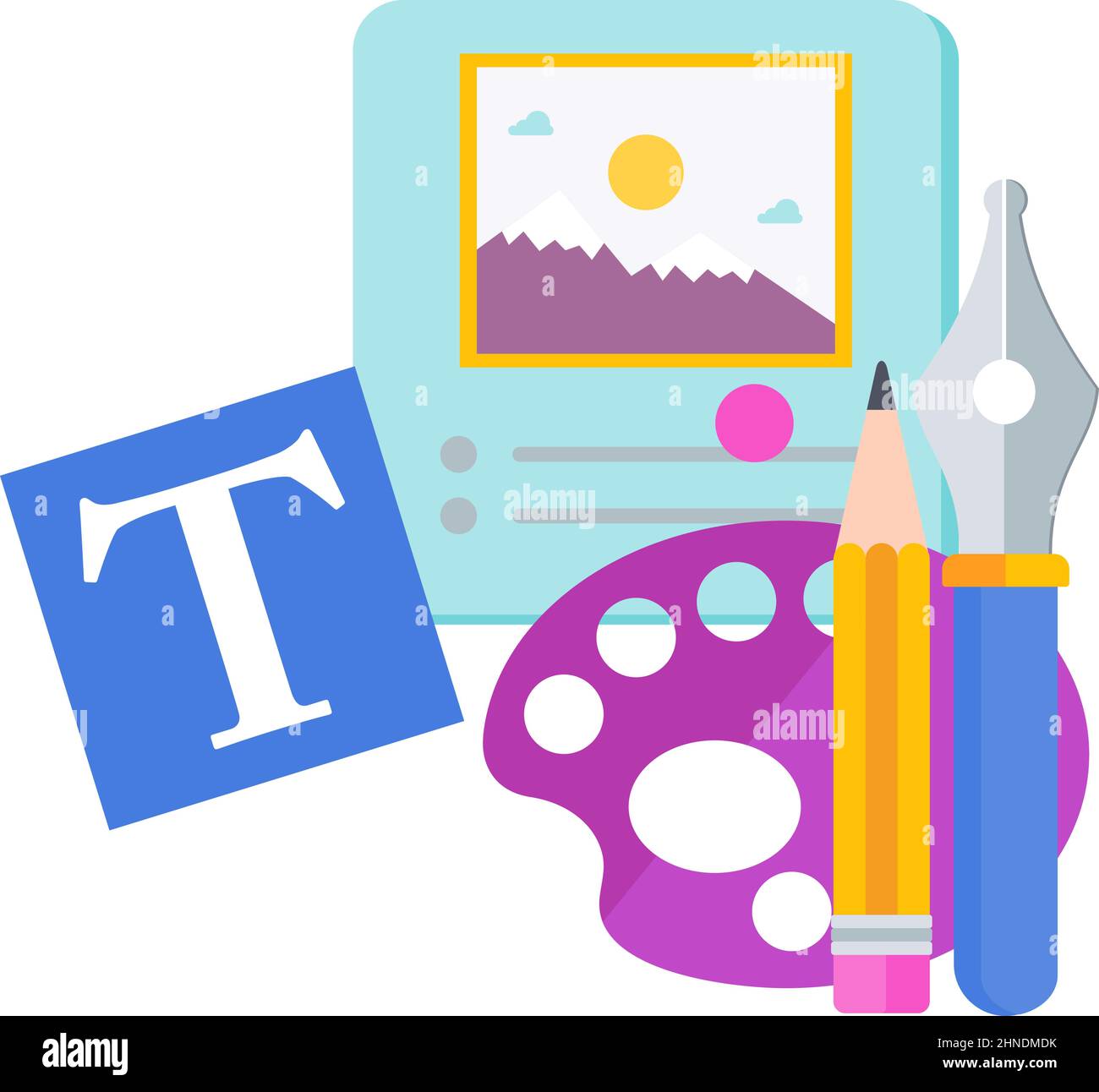 Sheet of paper, pencil, palette and fountain pen. Content Infographics ...