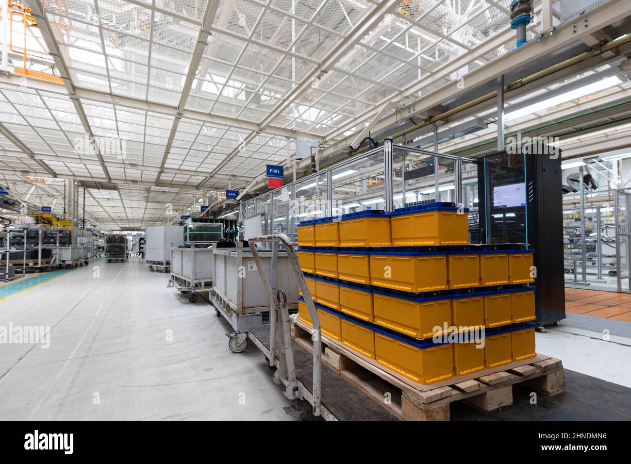 Modern car assembly plant. Auto industry. Interior of a high-tech ...