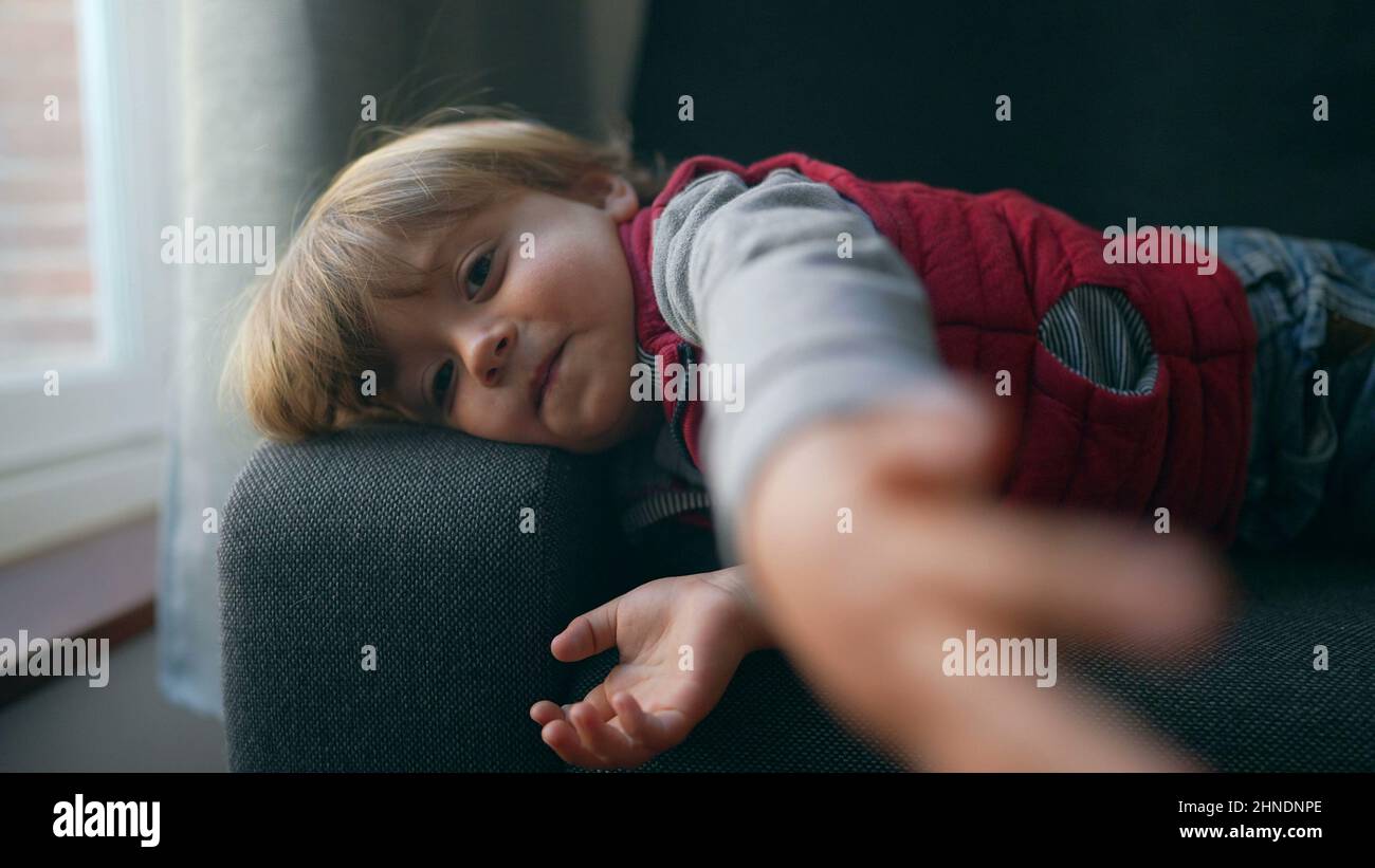 Cute child pushing camera away toddler wanting to touch lens Stock ...