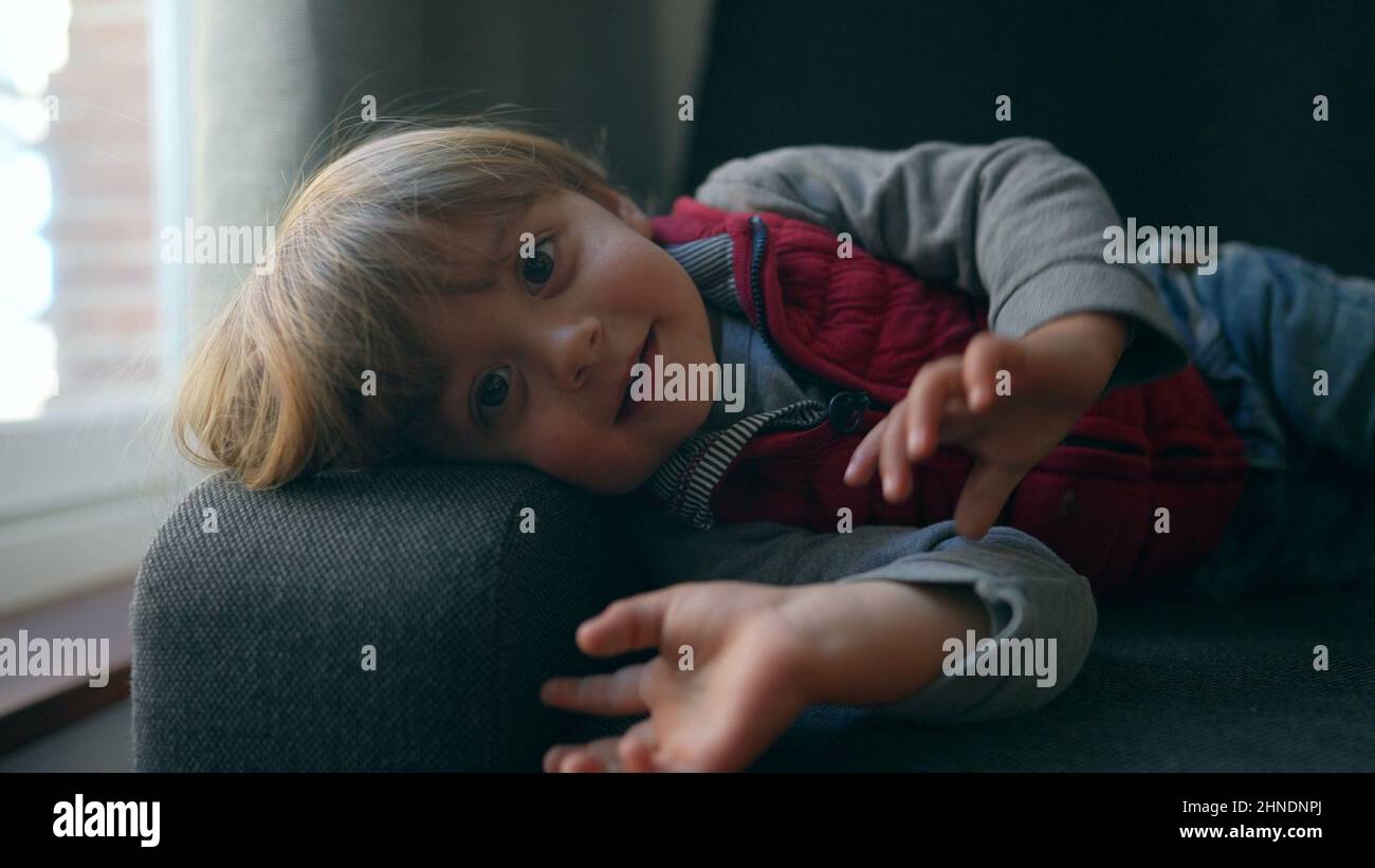 Cute child pushing camera away toddler wanting to touch lens Stock ...