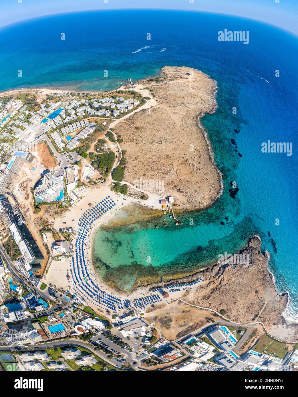 Panoramic aerial view of Sandy Bay beach in Cyprus Stock Photo - Alamy