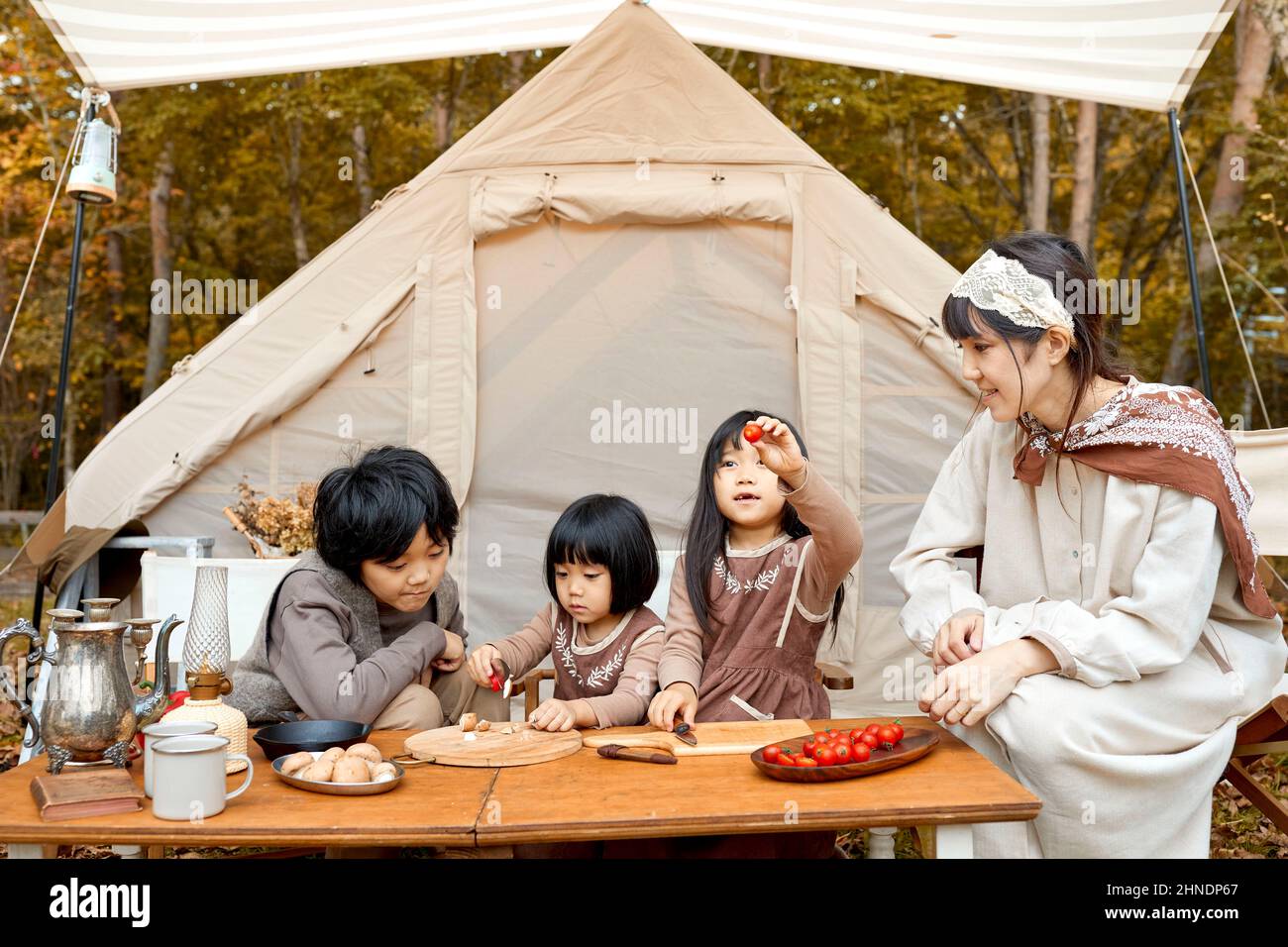 Japanese Family Making Camping Rice Stock Photo - Alamy