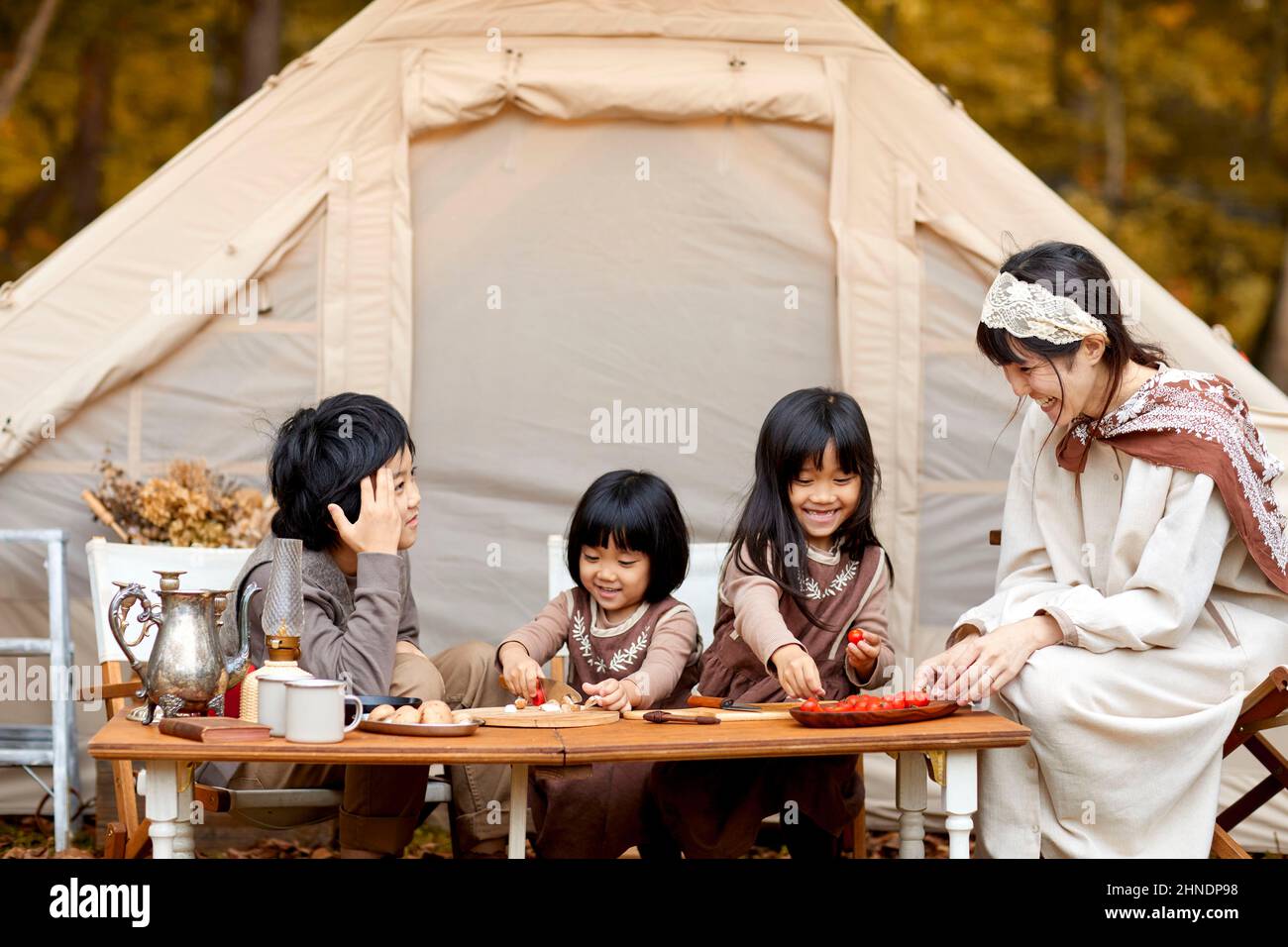 Japanese Family Making Camping Rice Stock Photo - Alamy