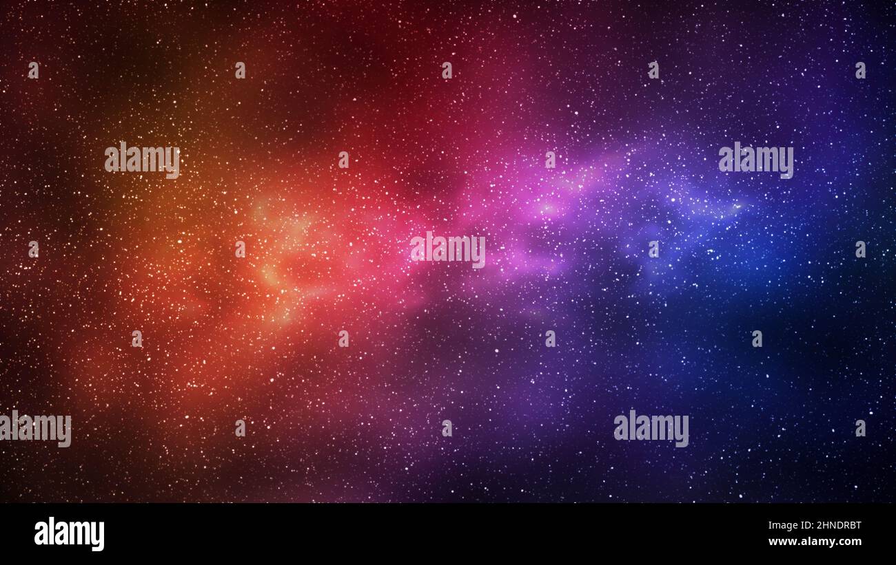 Night starry sky and bright blue red galaxy, horizontal background. 3d ...