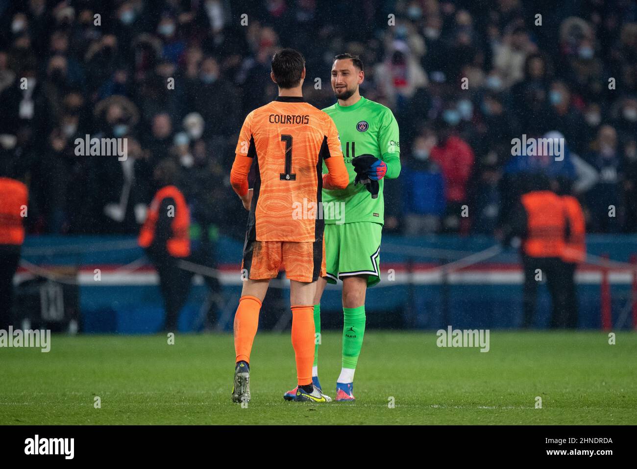 PARIS, FRANCE - FEBRUARY 15: Thibaut Courtois Real Madrid and Gianluigi ...