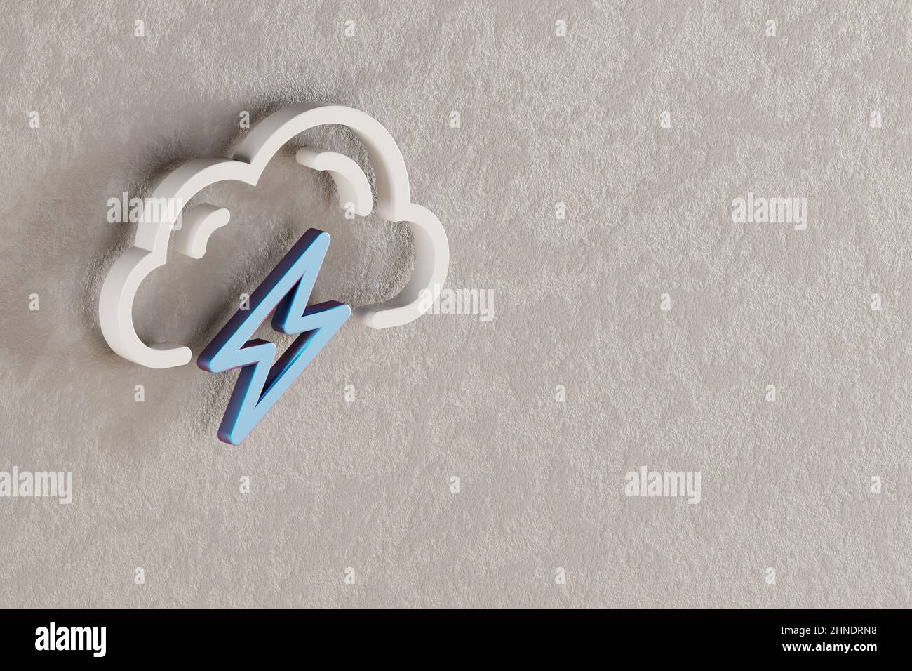 Beautiful Cloud Thunder Bolt icon on wall bright background. 3d ...