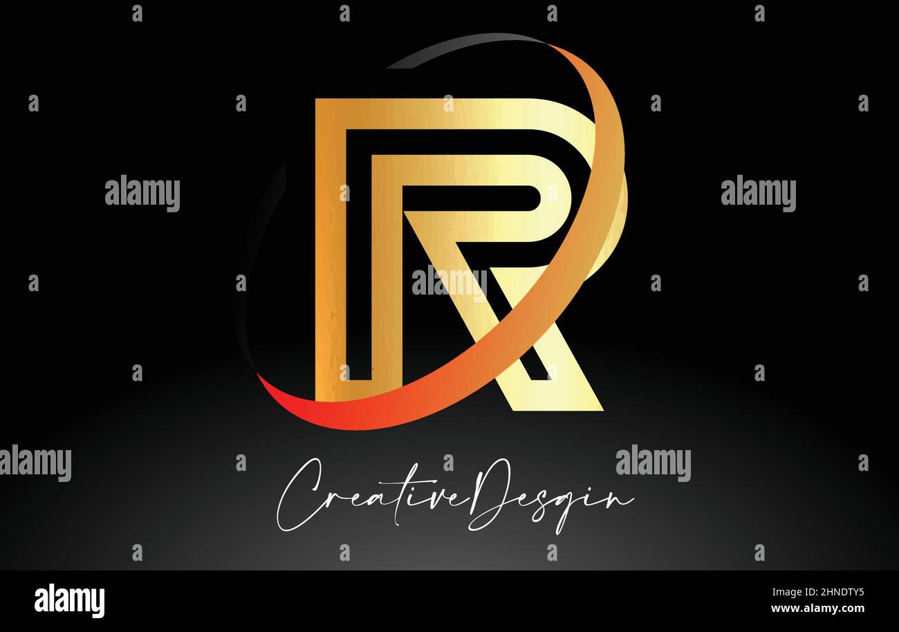 Outline Letter R Logo Design in Black and Golden. R Icon Vector Idea ...