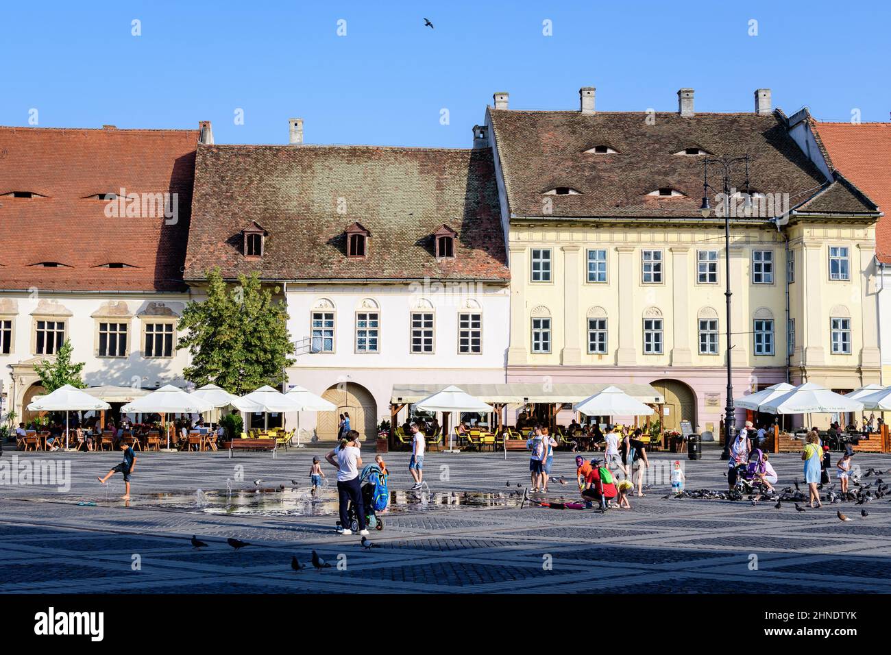 Sibiu, Romania - 15 July 2021: Renovated old historical buildings in ...