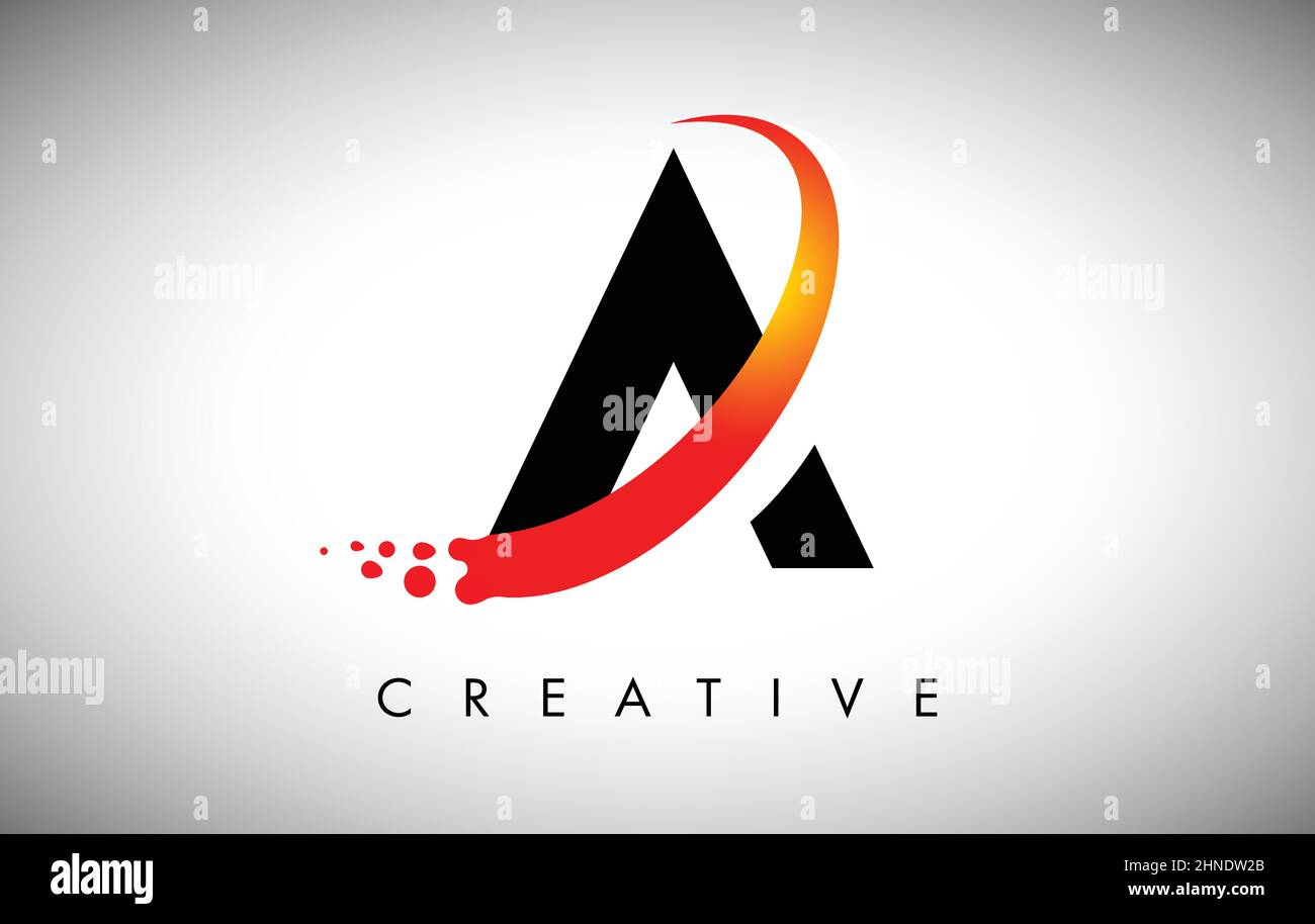 Creative Letter A Logo with Curved Red Swoosh and Dots. Modern Trendy ...