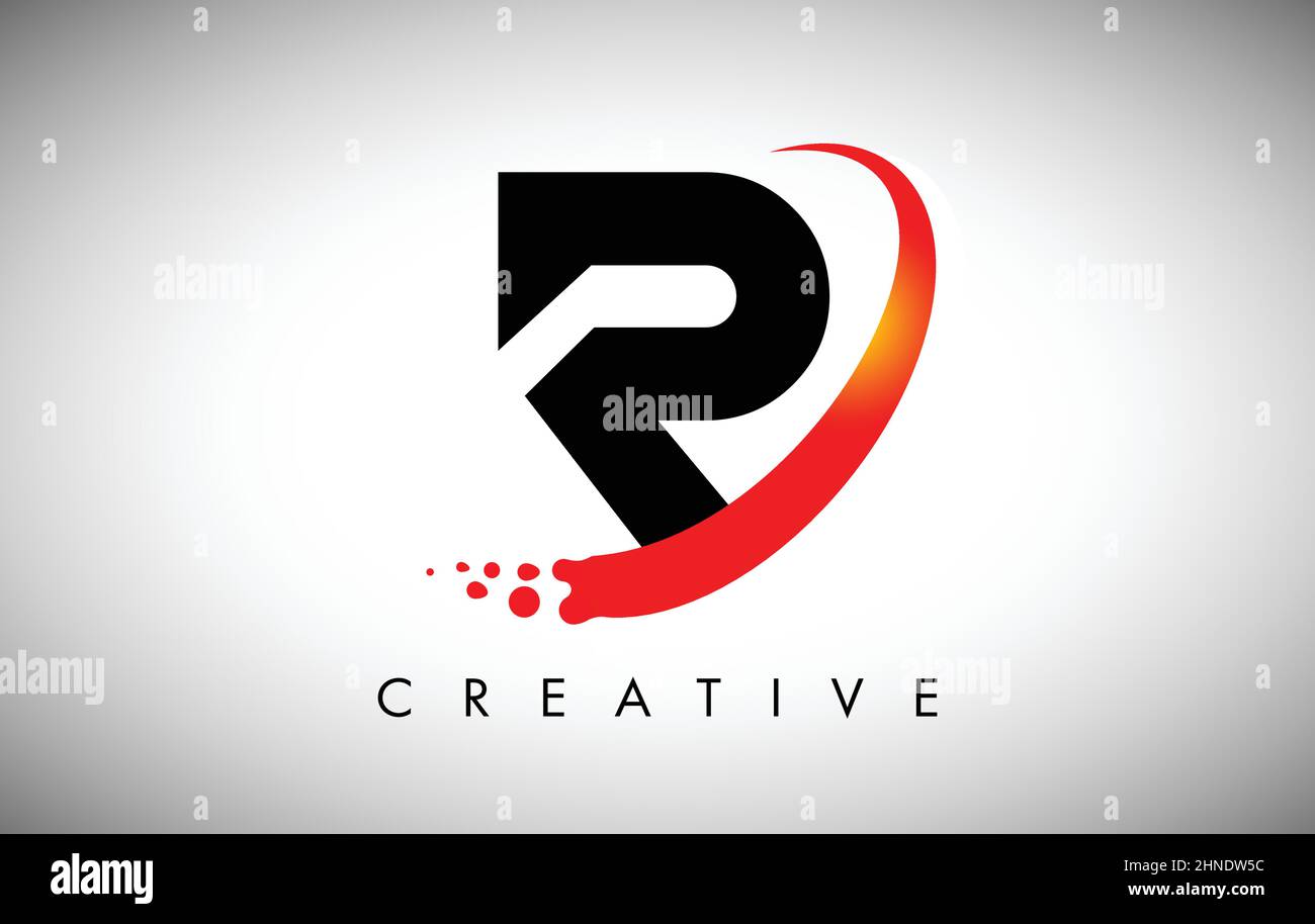 Creative Letter R Logo with Curved Red Swoosh and Dots. Modern Trendy ...