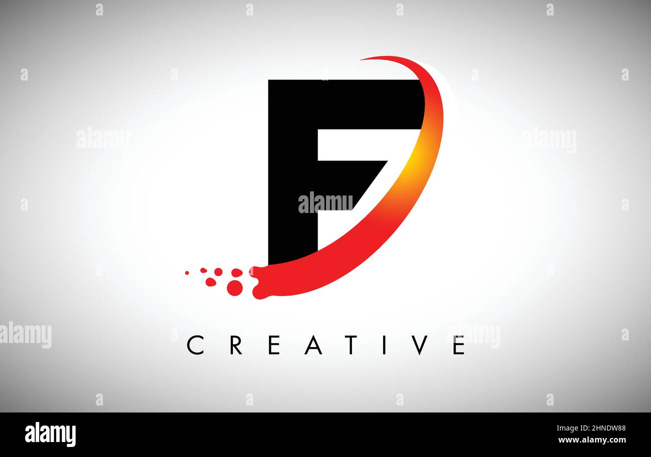 Creative Letter F Logo with Curved Red Swoosh and Dots. Modern Trendy ...