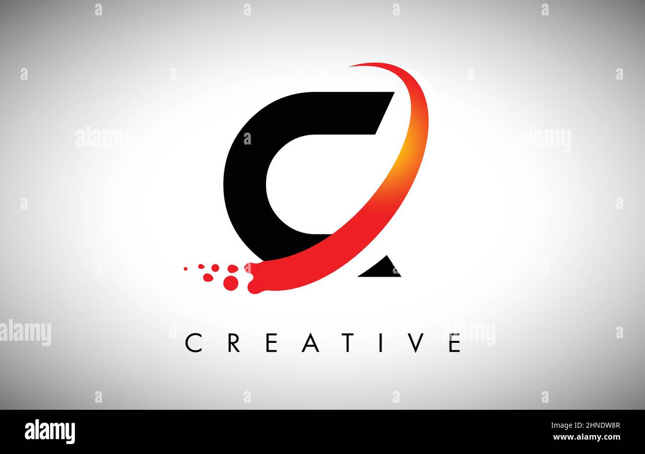 Creative Letter C Logo with Curved Red Swoosh and Dots. Modern Trendy ...