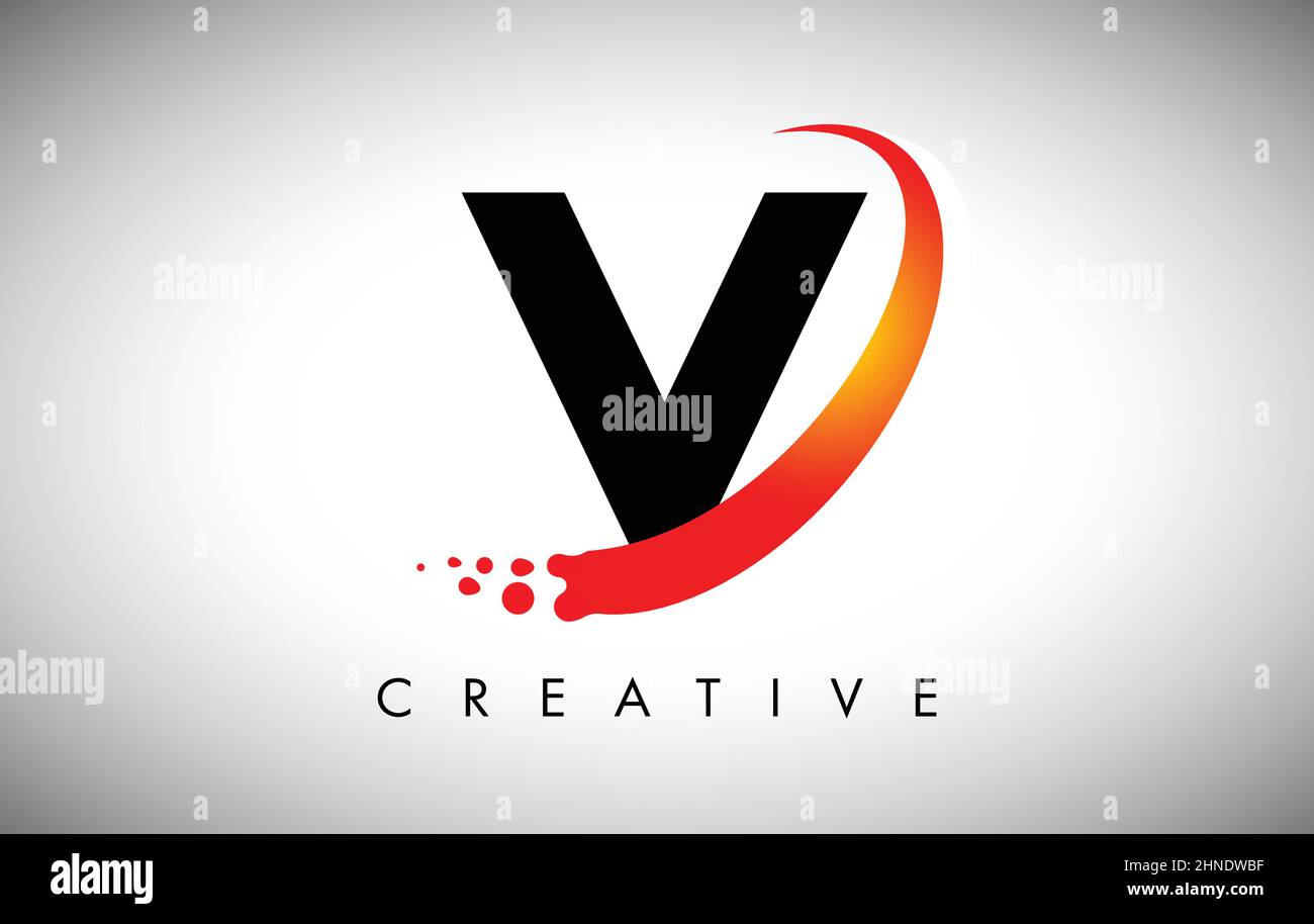 Creative Letter V Logo with Curved Red Swoosh and Dots. Modern Trendy ...