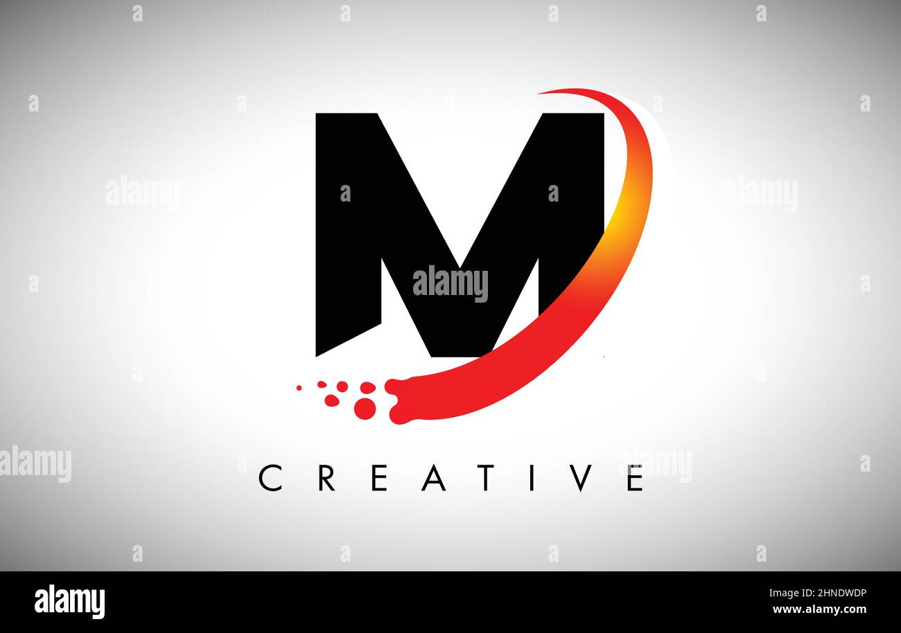 Creative Letter M Logo with Curved Red Swoosh and Dots. Modern Trendy ...