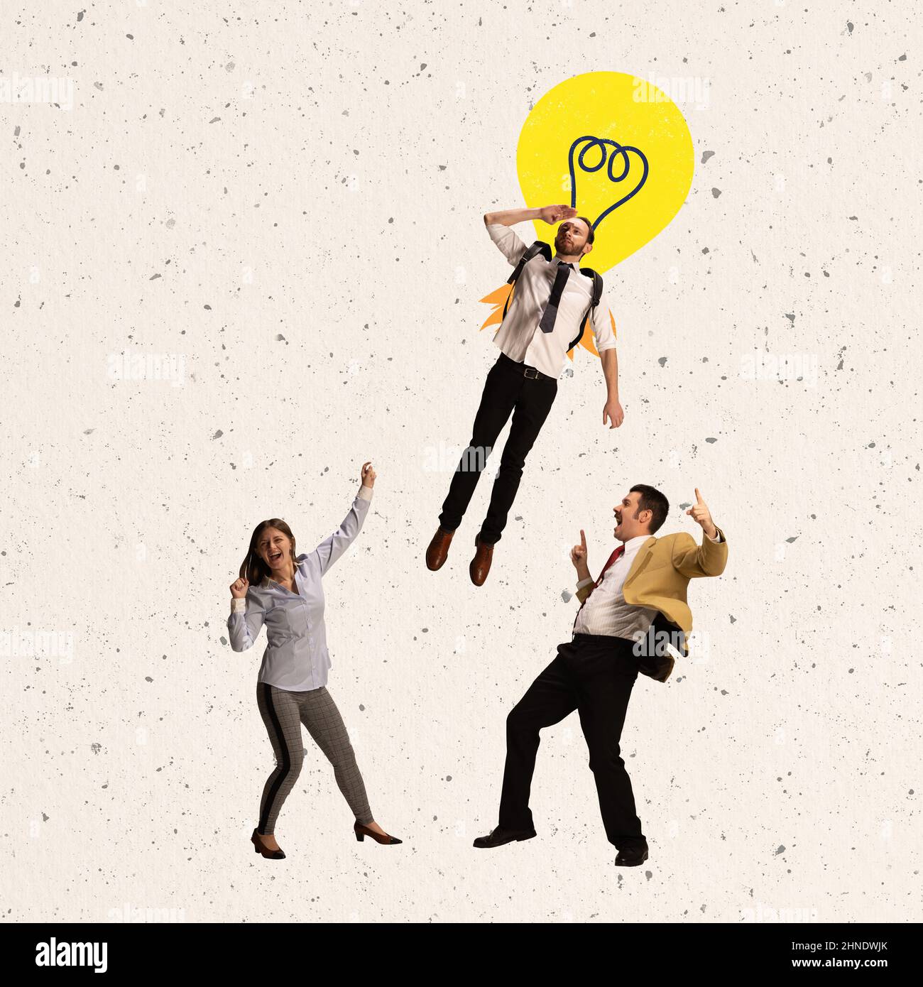 Creative design. Employees celebrating successful project launching ...