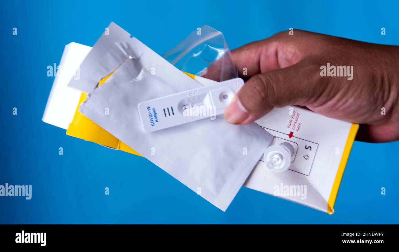 Covid 19 test kit sleective focus. The result of the from the Covid 19 ...