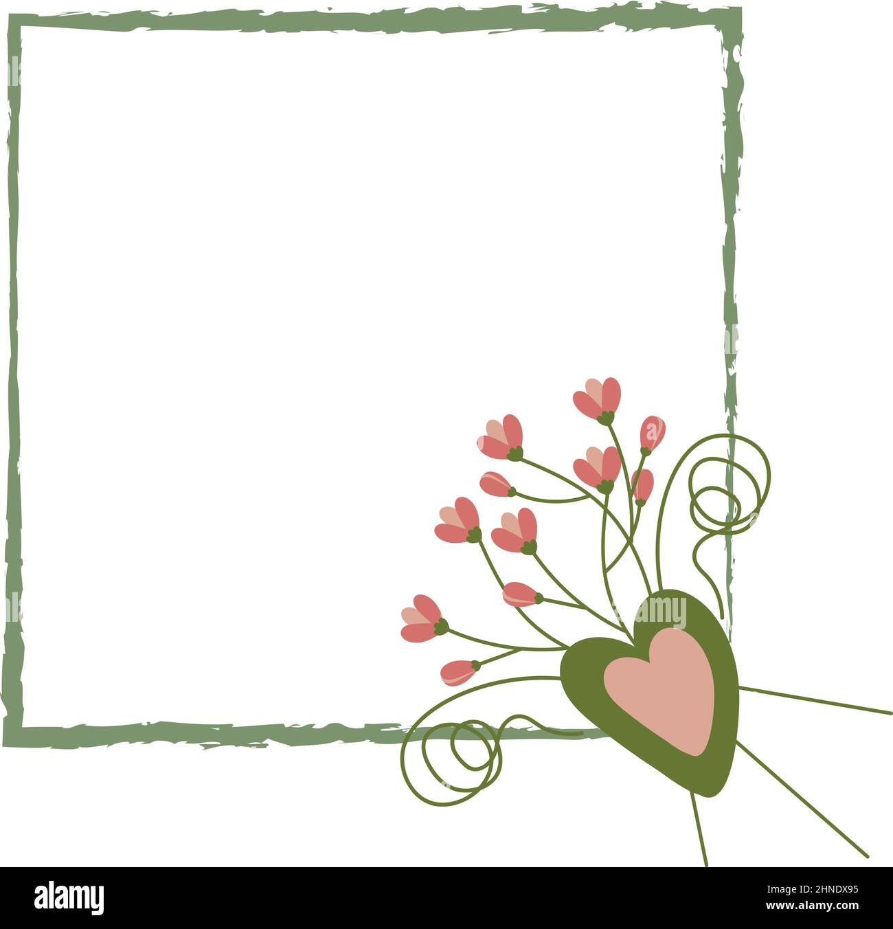Spring composition of flower branches and a frame with a heart shape in ...