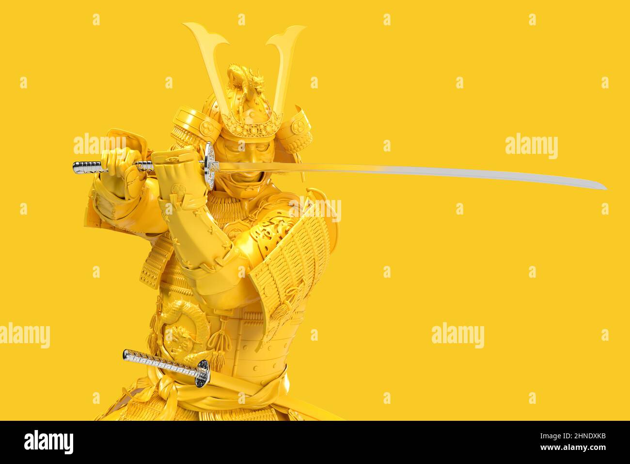 Samurai in armor in attack position. 3D Rendering Stock Photo - Alamy