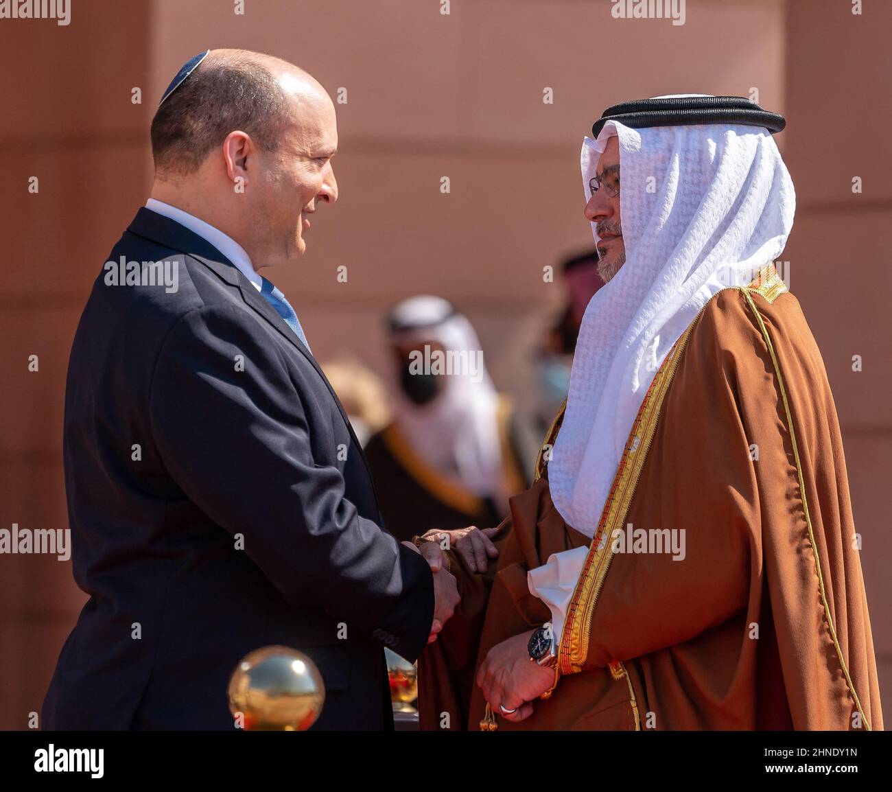 Manama, Bahrain, on February 15, 2022. Bahrain’s Crown Prince Salman ...