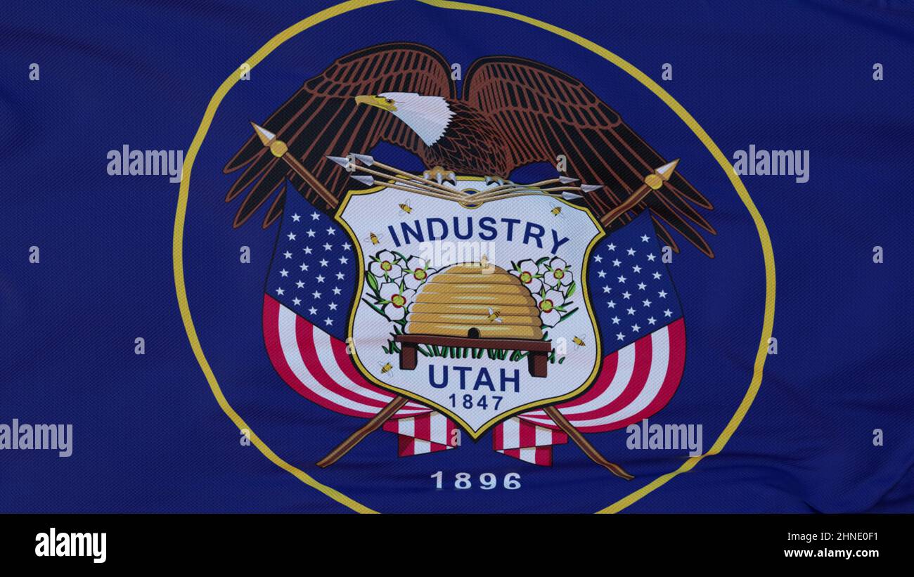 Flag of Utah state, region of the United States, waving at wind. 3d ...