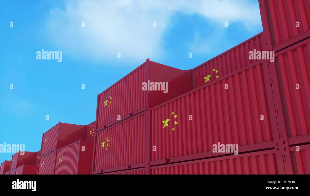 China flag containers are located at the container terminal. China ...