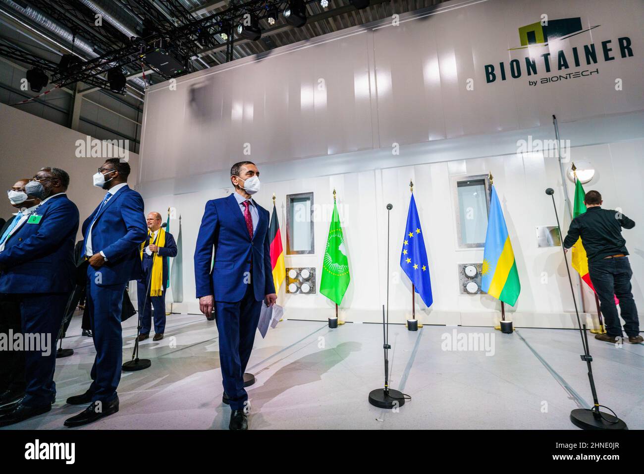 Marburg, Germany. 16th Feb, 2022. Ugur Sahin (M), Biontech founder ...