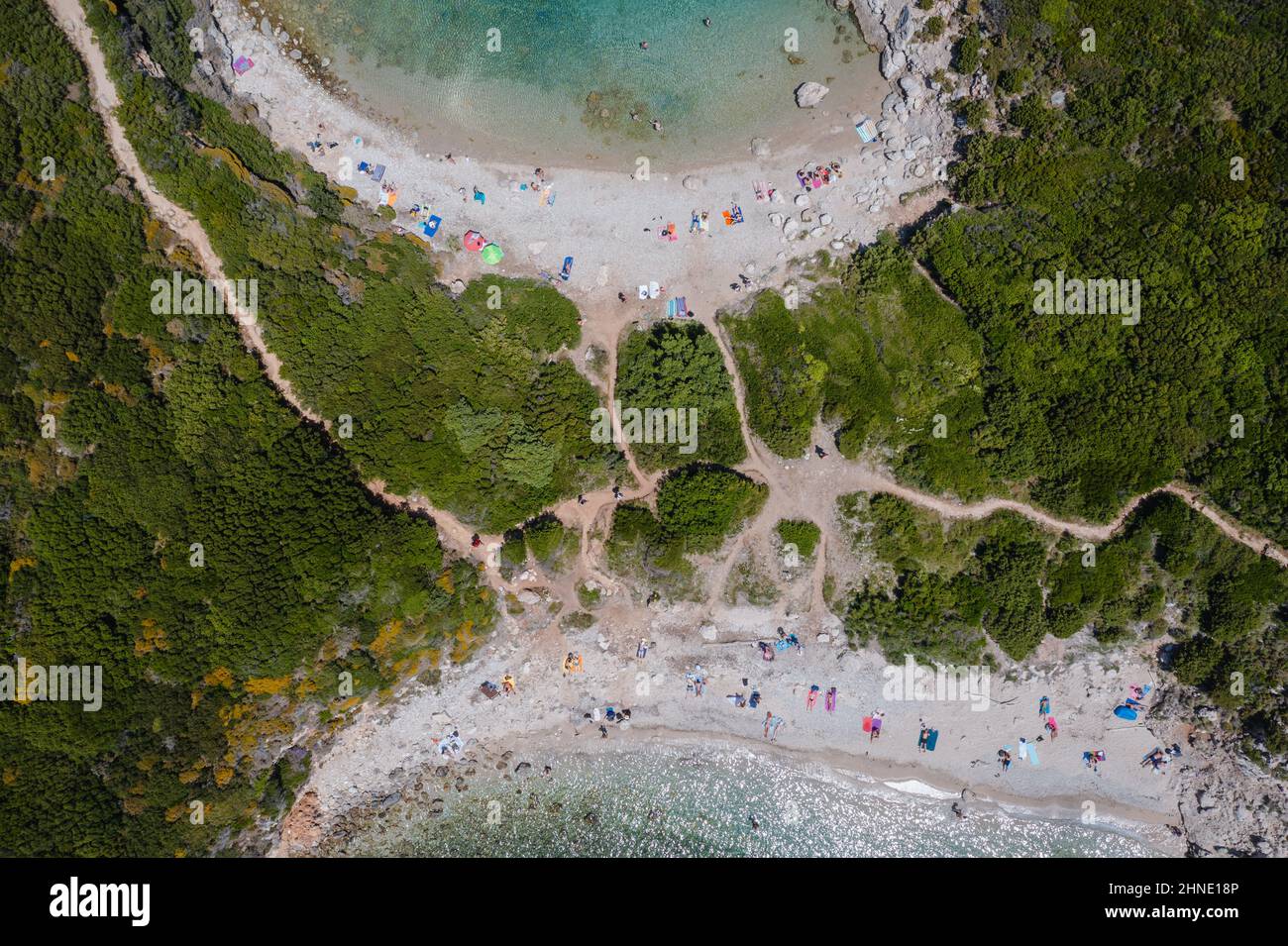 Drone view of Porto Timoni and Limni beach - famous double beach near ...