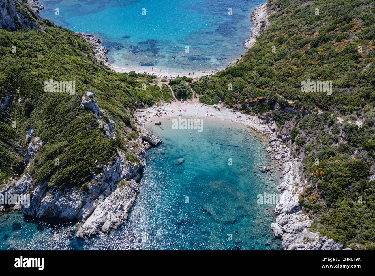 Drone view of Porto Timoni and Limni beach - famous double beach near ...
