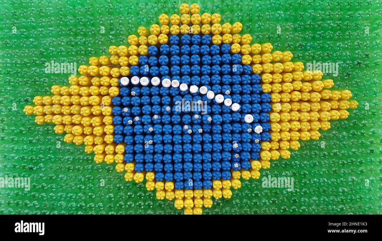 the Brazilian flag created with plastic bottles Stock Photo - Alamy