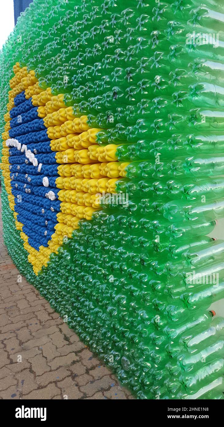 the Brazilian flag created with plastic bottles Stock Photo - Alamy