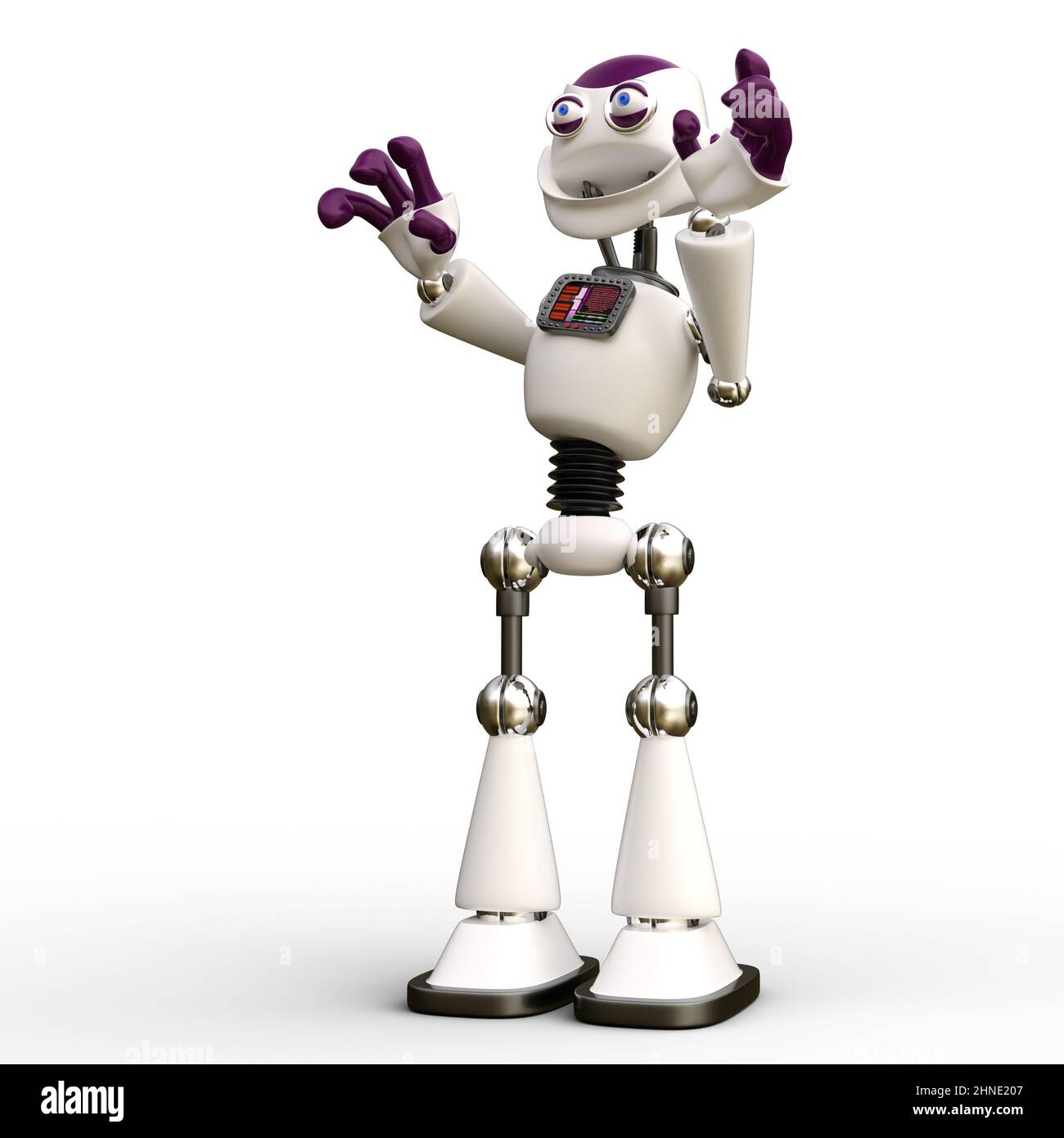 3D-illustration of a cute and funny surprised cartoon robot. isolated ...