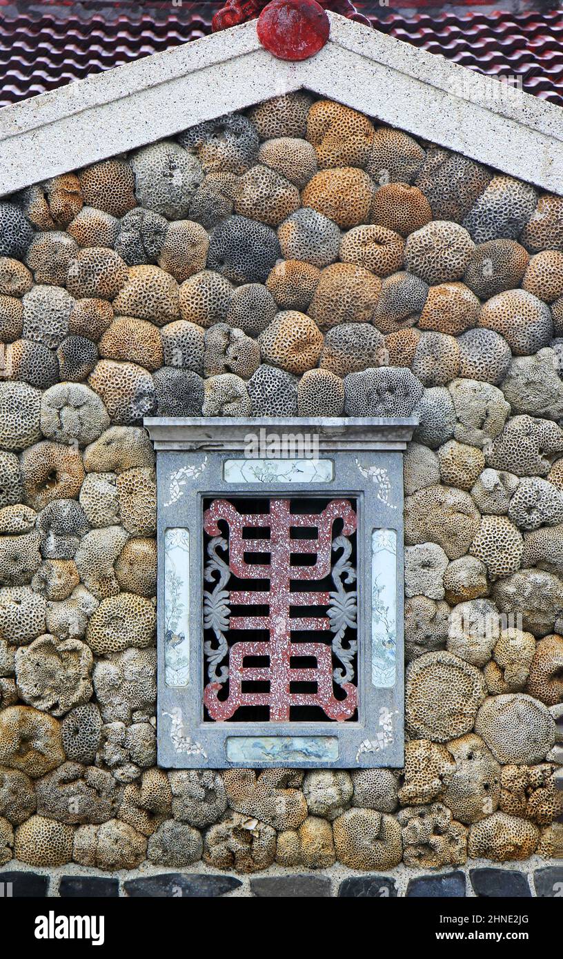 Traditional house with window on coral stones on the Penghu Island ...