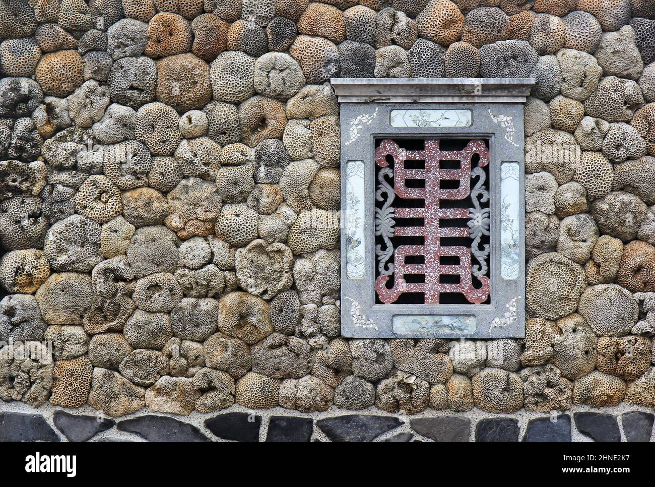 Traditional house with window on coral stones on the Penghu Island ...