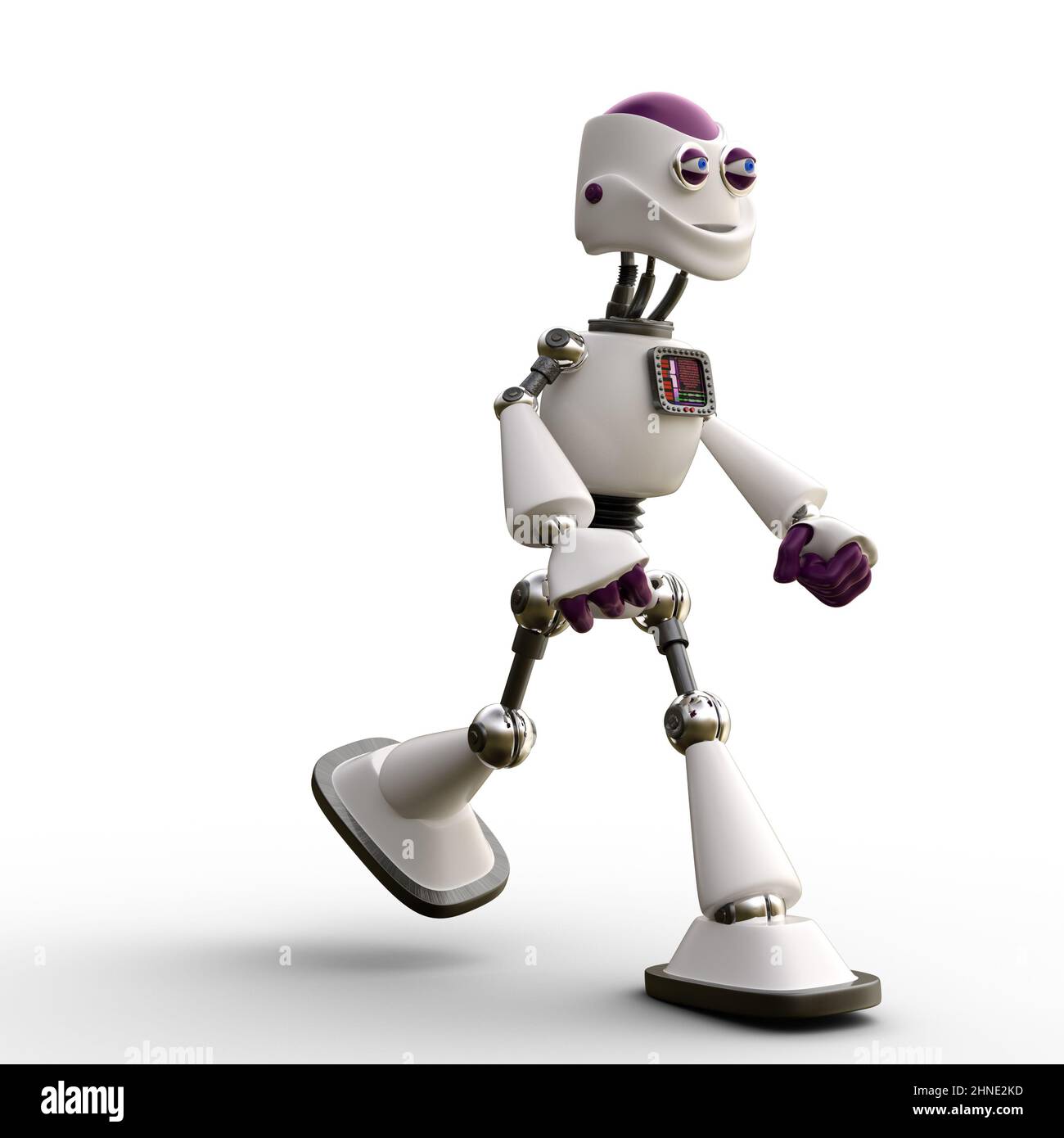 3D-illustration of a cute and funny walking cartoon robot. isolated ...