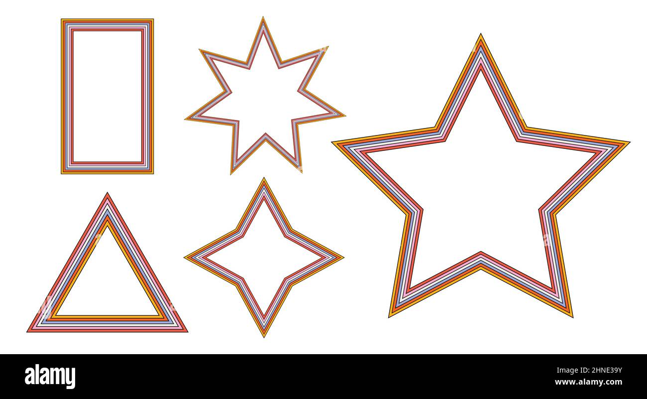 set of rainbow frames in 1970s hippie style. patterns retro vintage 70s ...