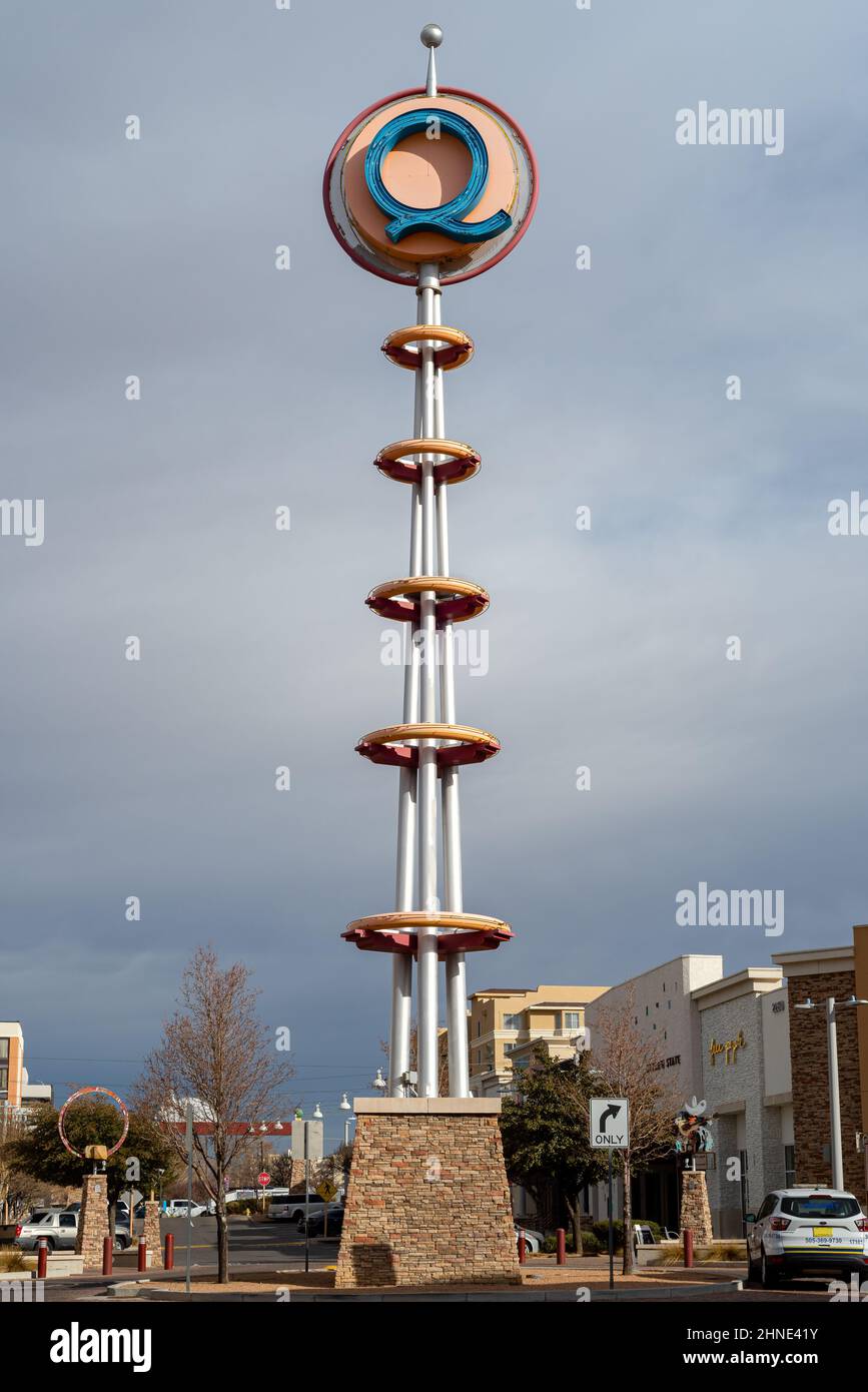 A tall tower with the letter Q at the top at ABQ Uptown, a shopping ...