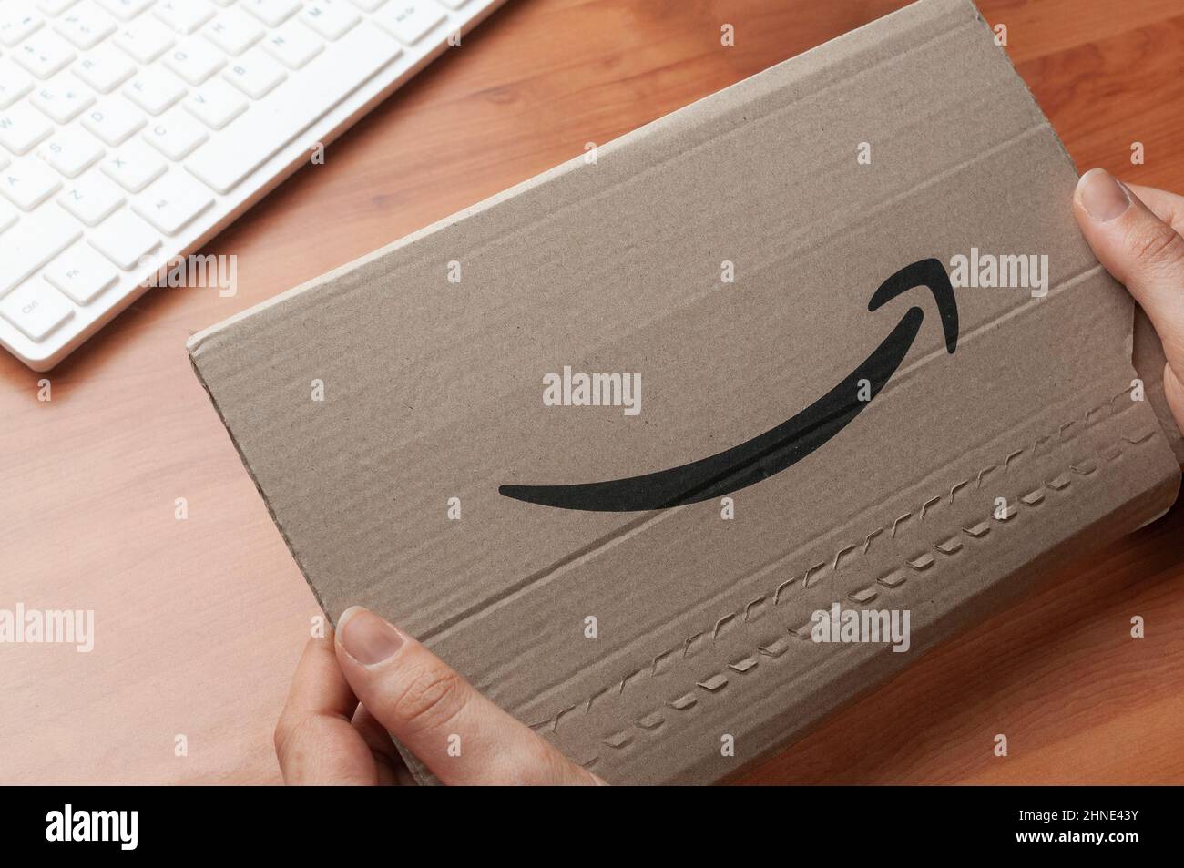 Carrara, Italy - February 16, 2022 - Woman holds an envelope with the ...