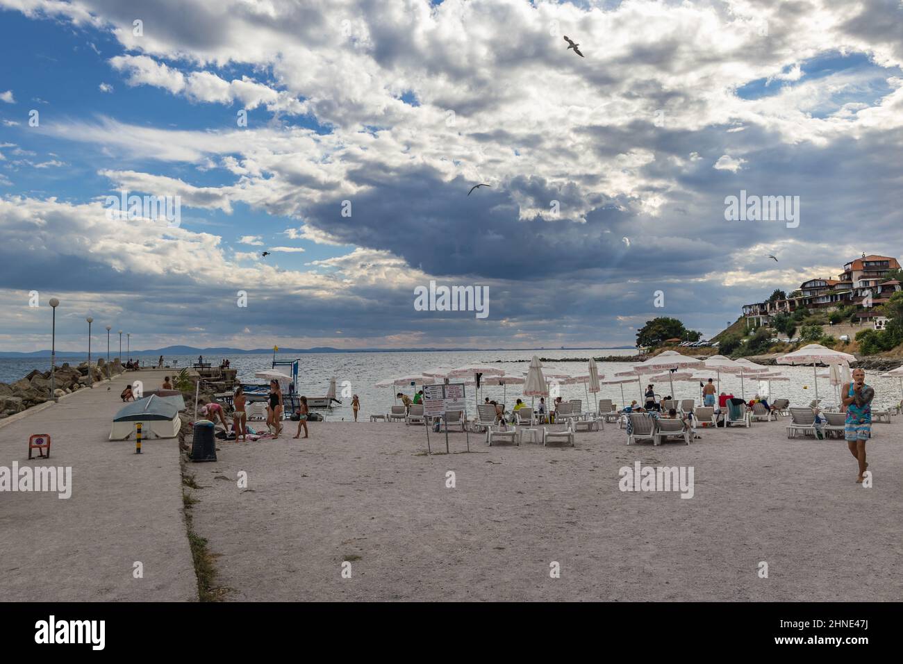 Beach in the old town of Nesebar resort on the Black Sea coast, located ...